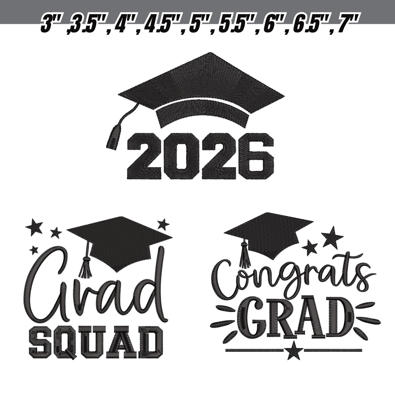2026 Graduation Cap Embroidery Designs, Satin Stitch (instant Download ...