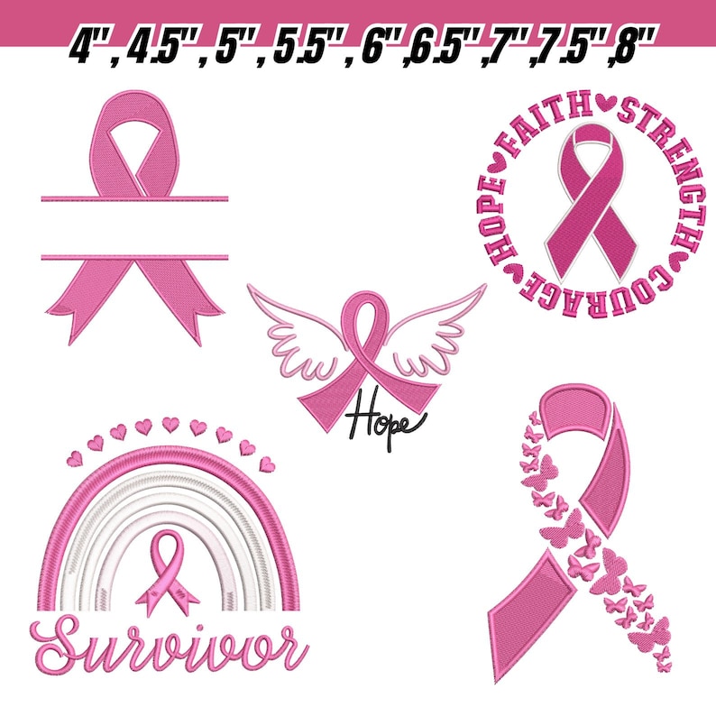 Breast Cancer Awareness Embroidery Designs, Pink Ribbon (instant ...