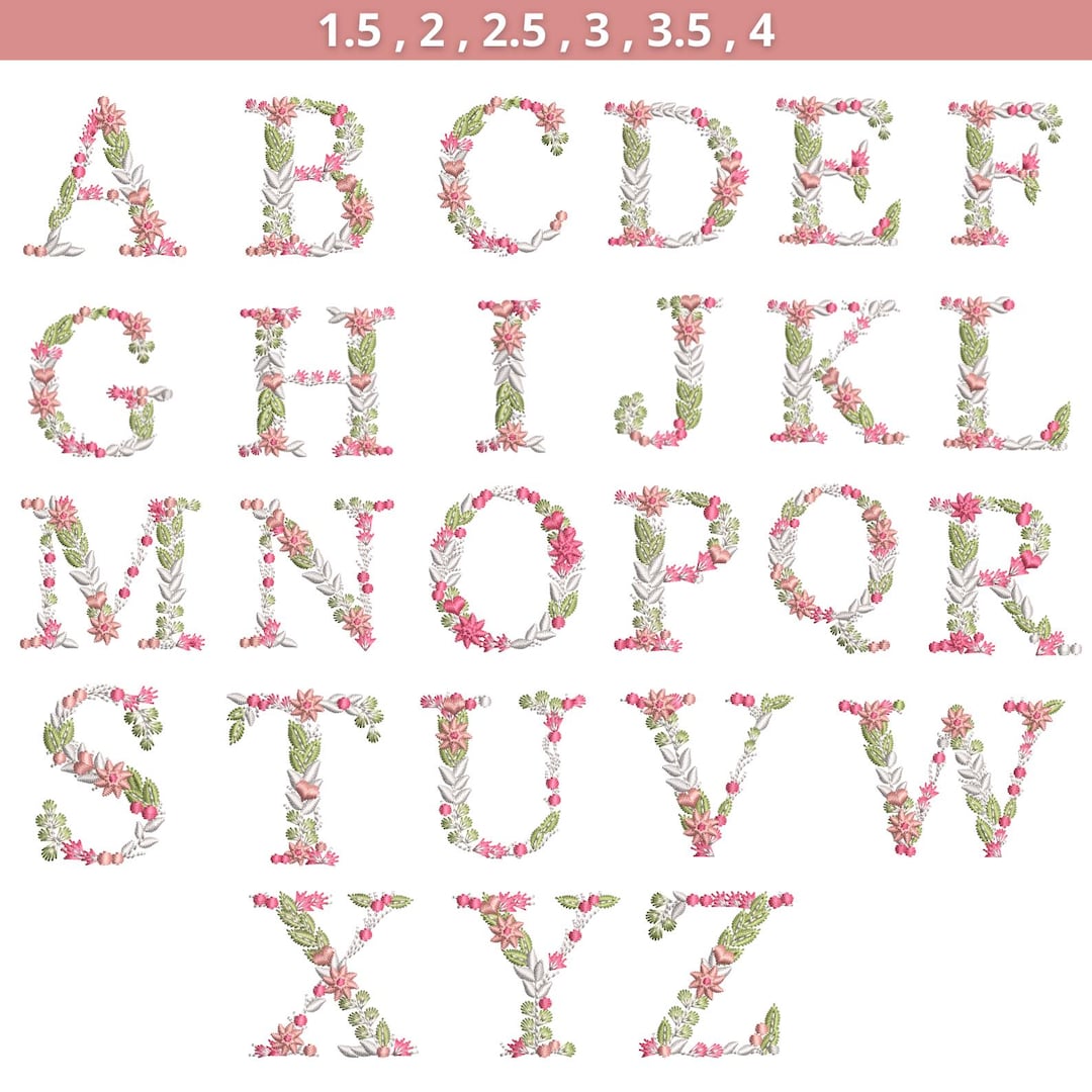 Floral Alphabet Embroidery Design: A-Z Flower Font (digital Download ...