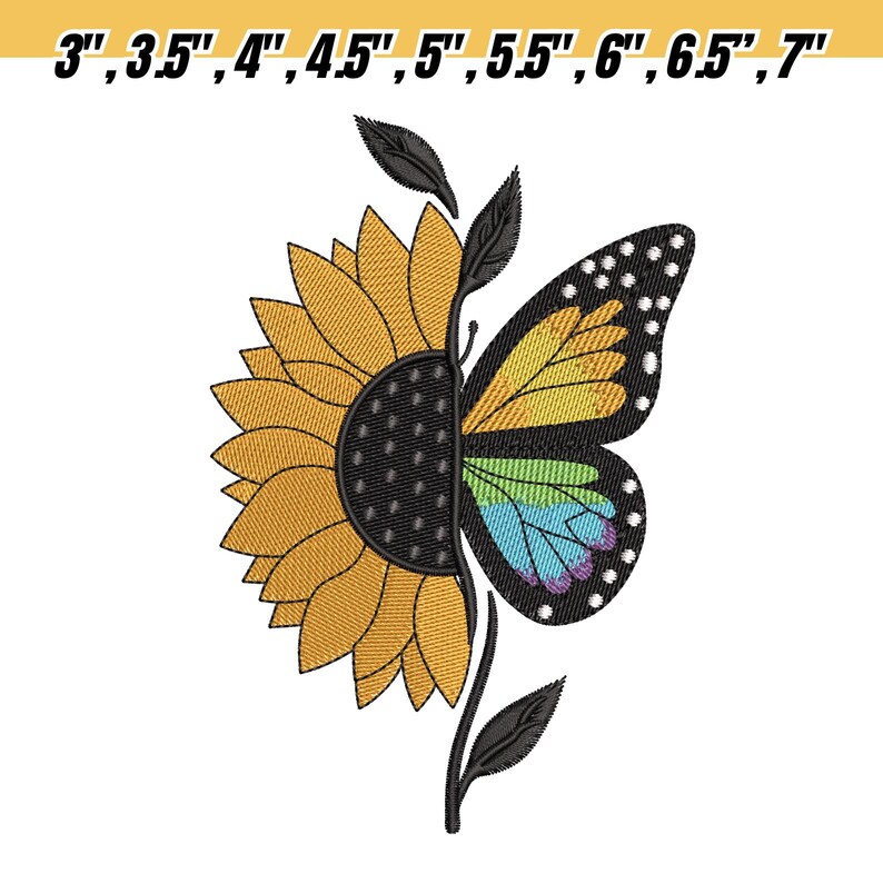 Sunflower Embroidery Design: Butterfly, Honeybee, Floral Garden (9 ...