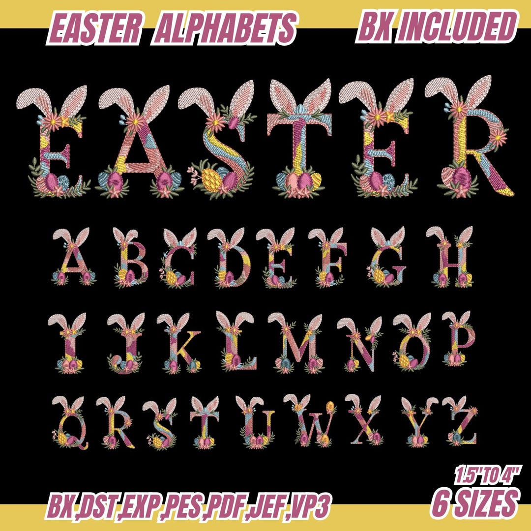 BX Easter Bunny Alphabet Embroidery Design | A-Z Easter Alphabets | 6 ...