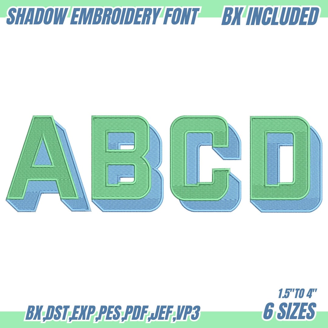 BX Shadow Block Embroidery Font – 6 Sizes – Shadow Colorful Sports ...