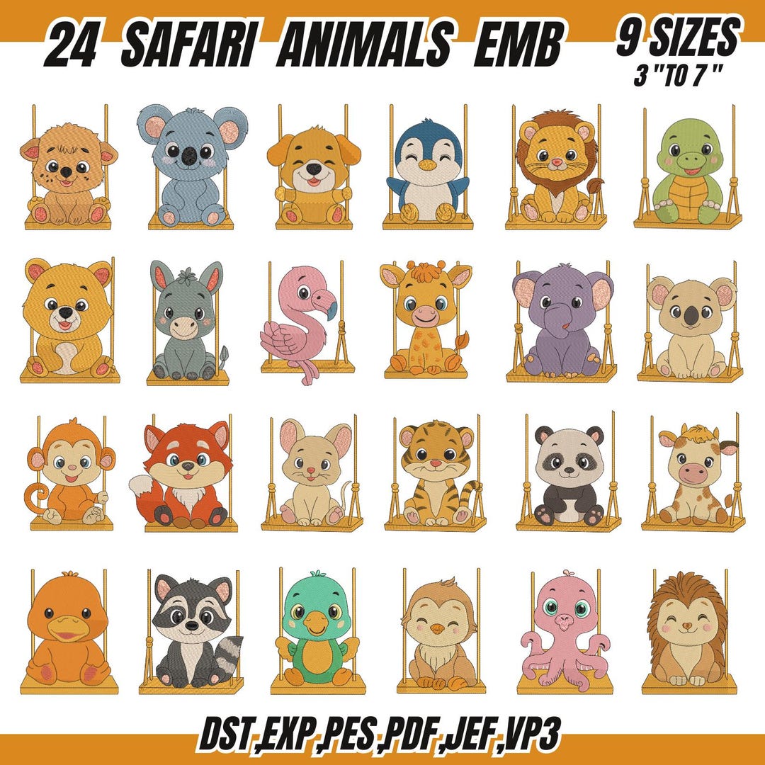 Safari Animals Embroidery Designs: Zoo & Farm Animals, 9 Sizes (instant ...