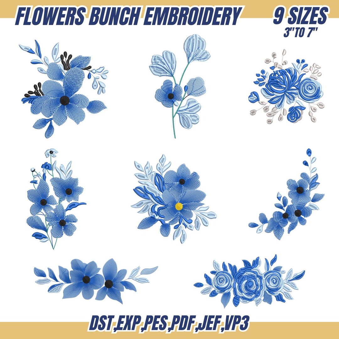 Wildflower Machine Embroidery Designs: Floral Bundle, 9 Sizes (instant ...
