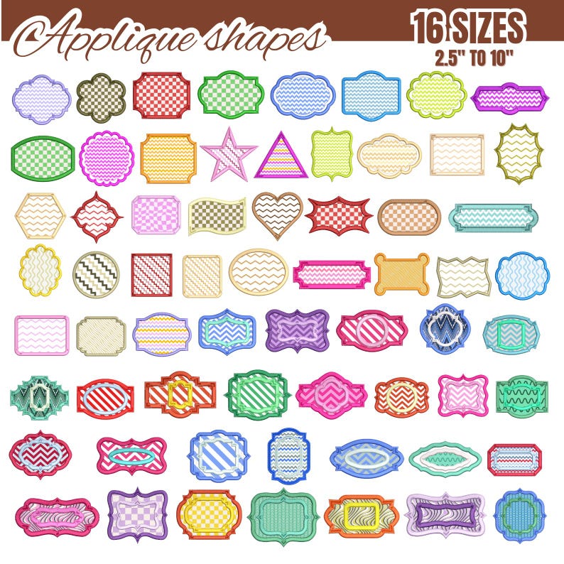 68 Shapes Applique Embroidery Designs: Heart, Circle, Triangle (instant ...