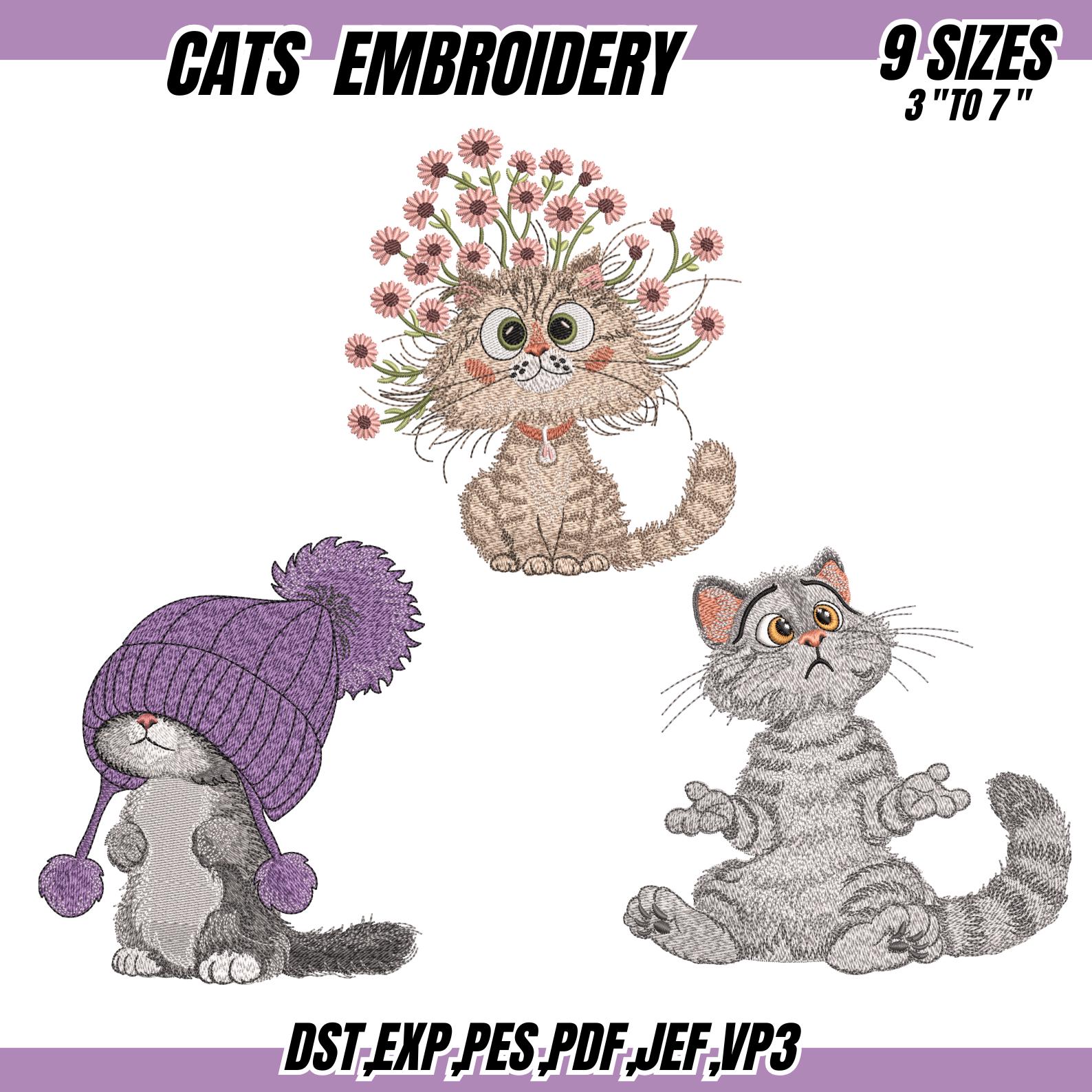 Cute Cats Machine Embroidery Designs Set | Funny Cat Embroidery | 9 ...
