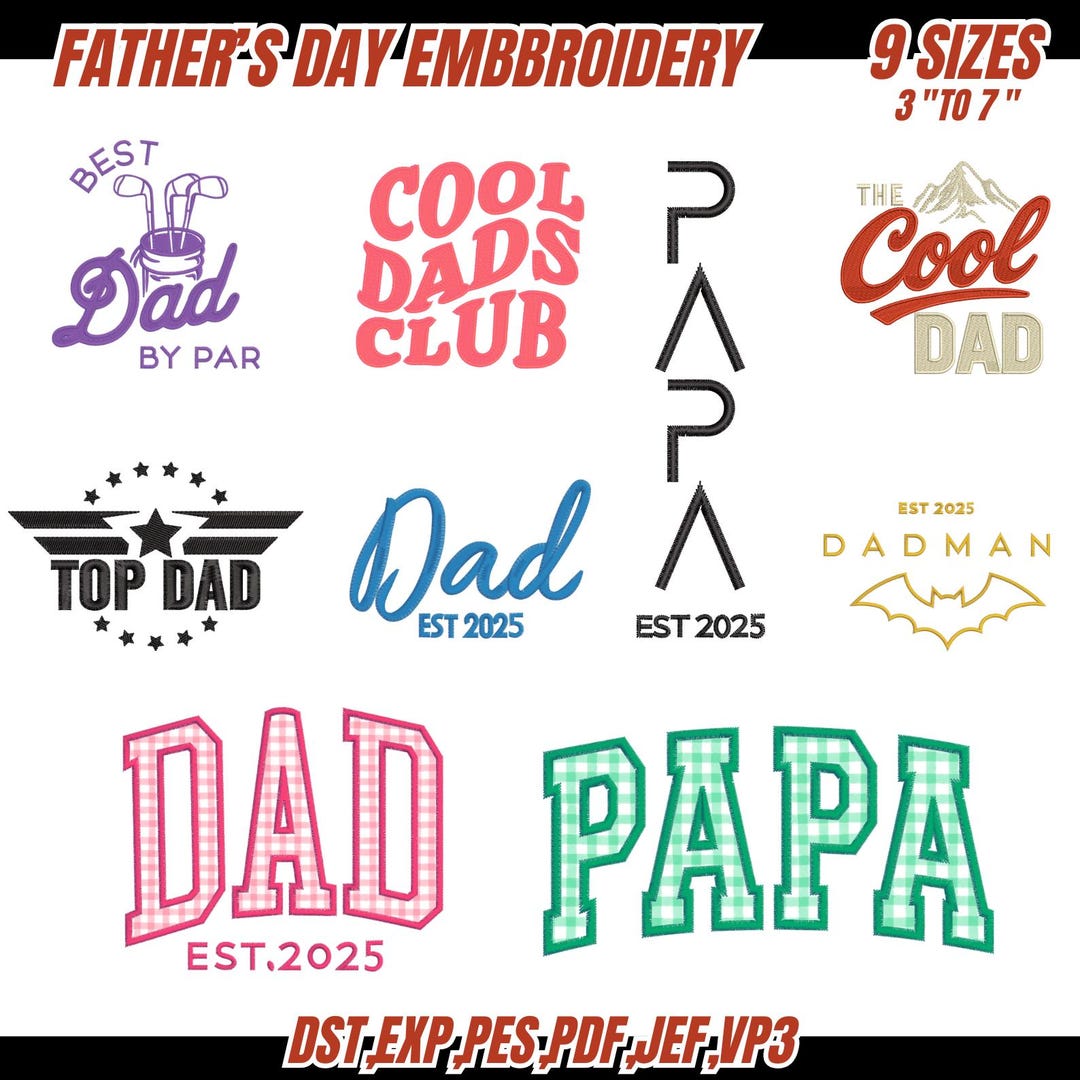 Dad Embroidery Design Bundle: 9 Sizes (instant Download) - Etsy