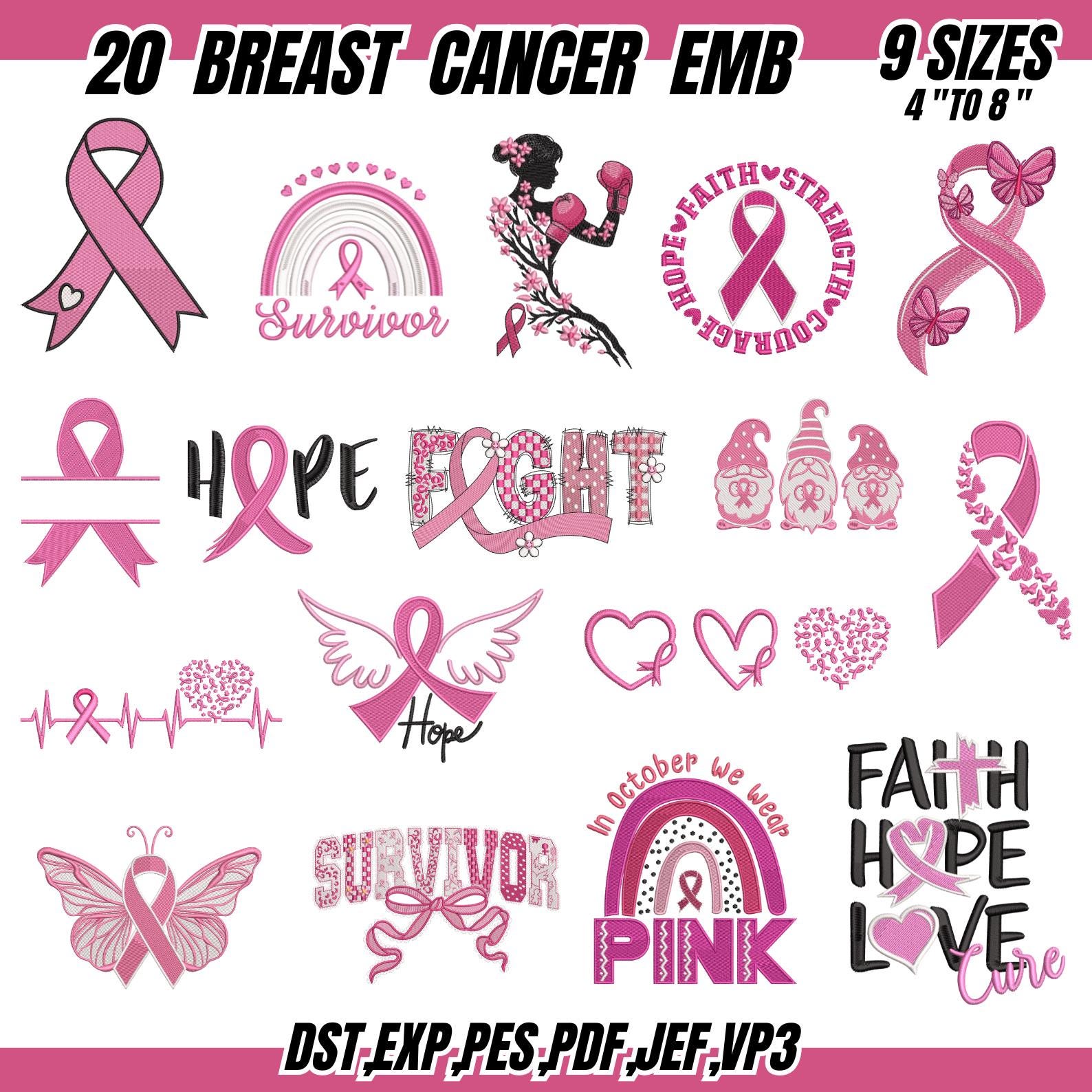 Breast Cancer Awareness Embroidery Designs, Pink Ribbon (instant ...