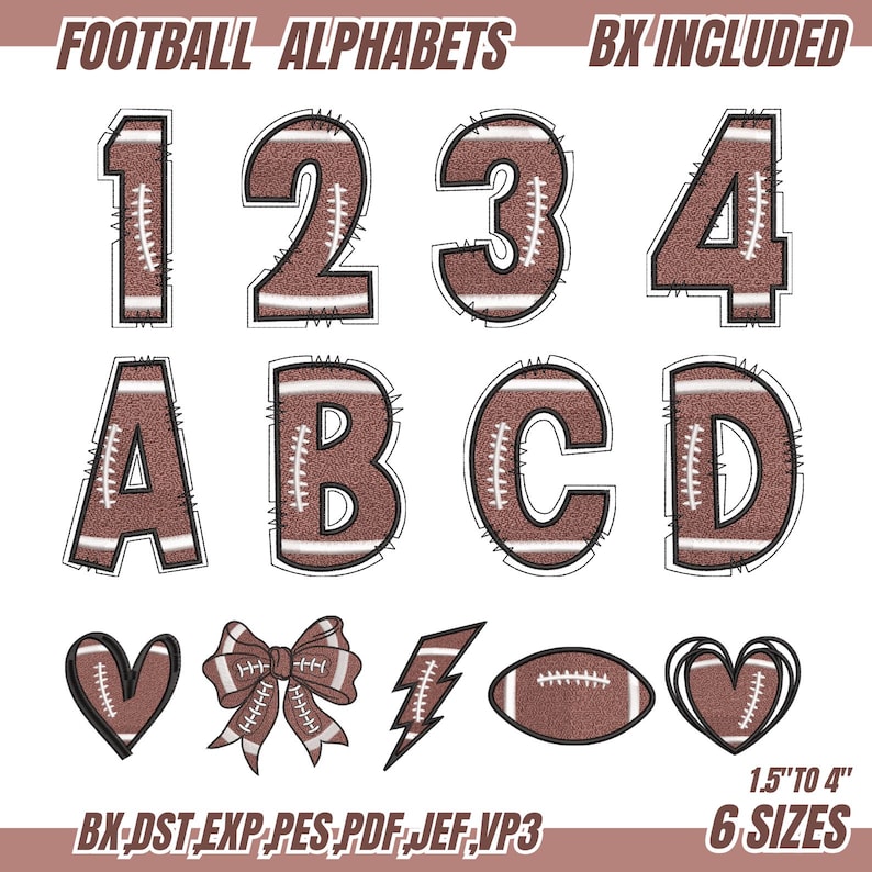 Football Alphabet Embroidery Font – Sports Letter & Number Embroidery ...