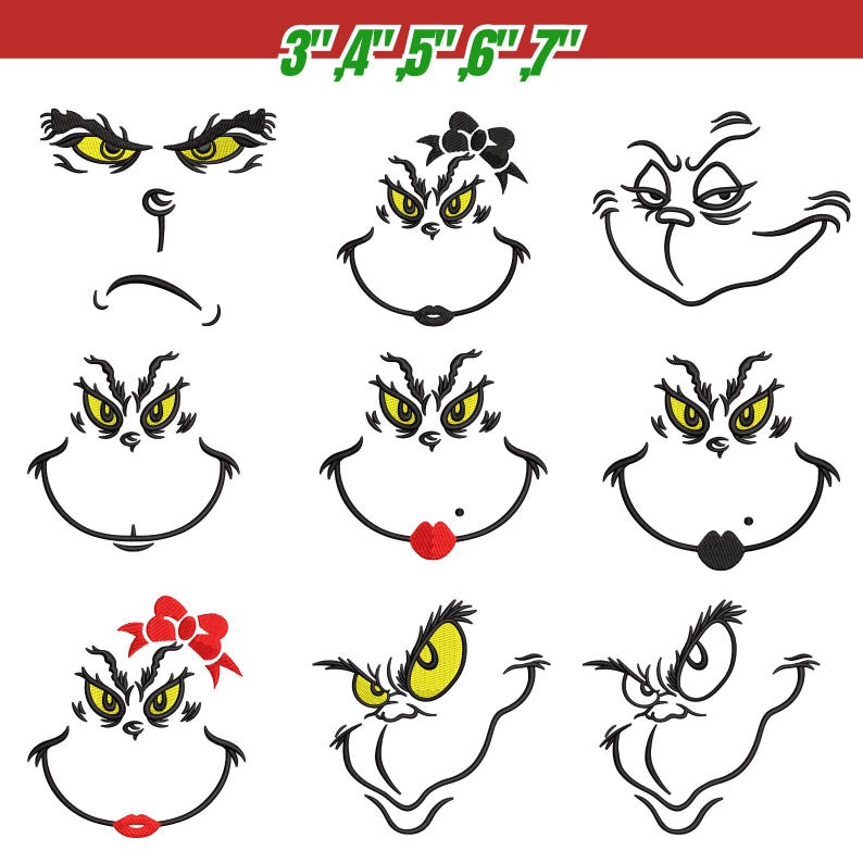 Grinch Outline Embroidery Design Bundle, Christmas Patterns (5 Sizes ...
