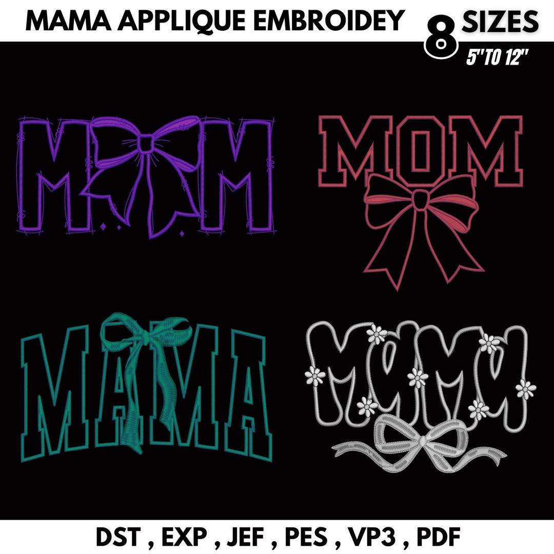 MAMA Applique Embroidery Design: Ribbon Lettering (instant Download) - Etsy
