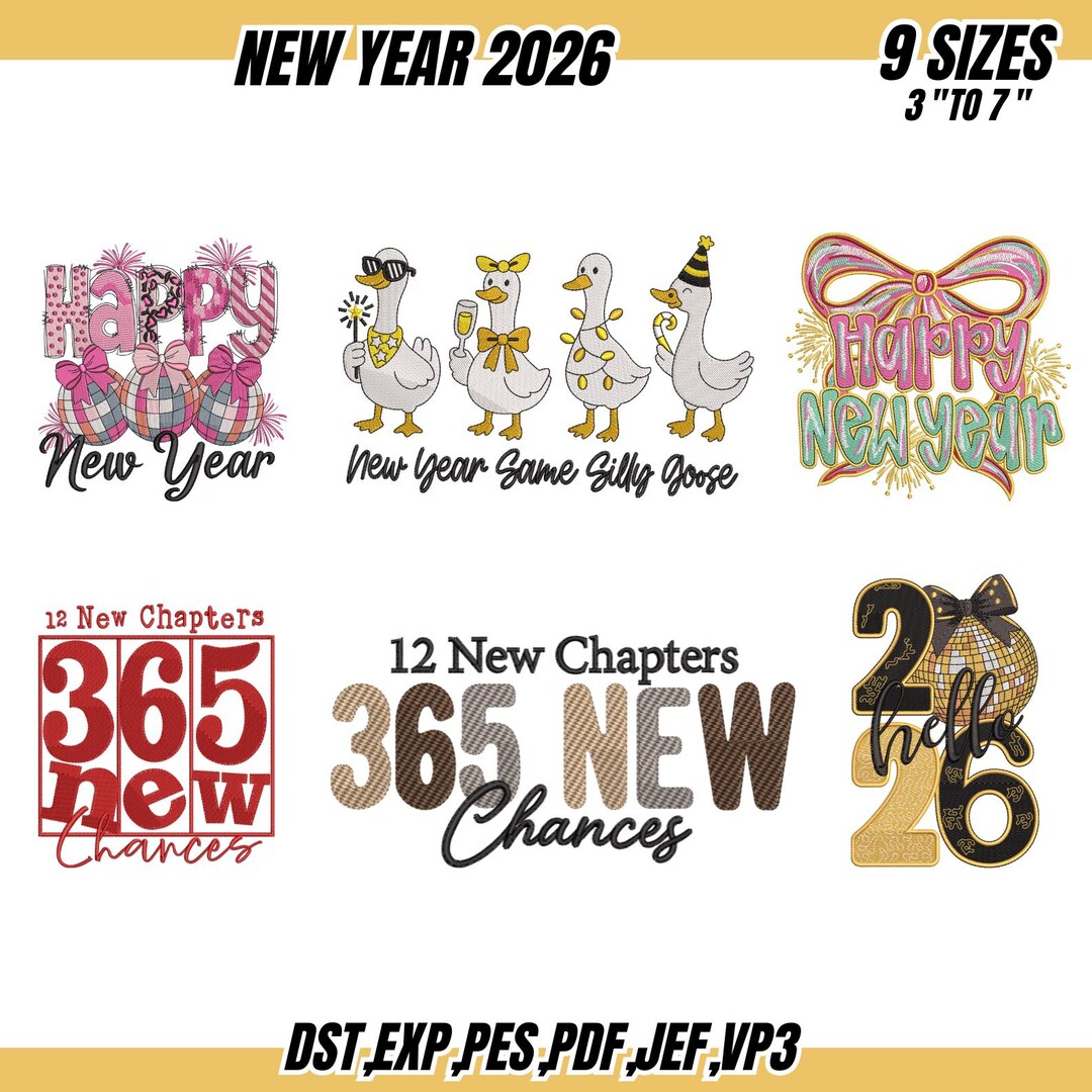 New Year 2026 Embroidery Designs | Happy New Year Machine Embroidery ...