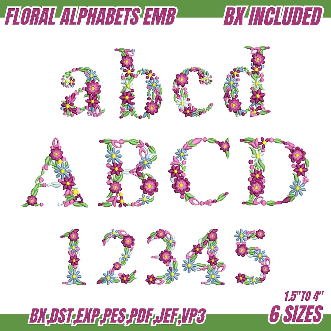 Floral Embroidery Font: A-Z Machine Embroidery Designs (digital ...