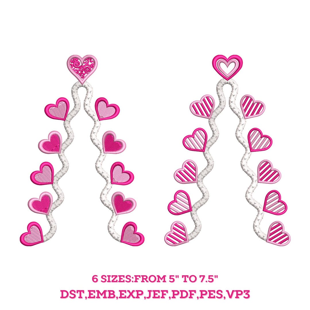 String of Hearts Machine Embroidery Design: Side Bow (PES File) - Etsy