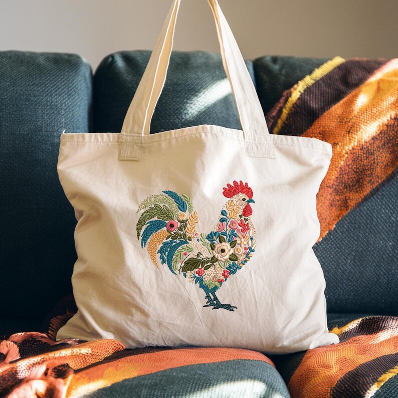 Floral Chicken Embroidery Design – Farmhouse Hen Pattern (digital ...