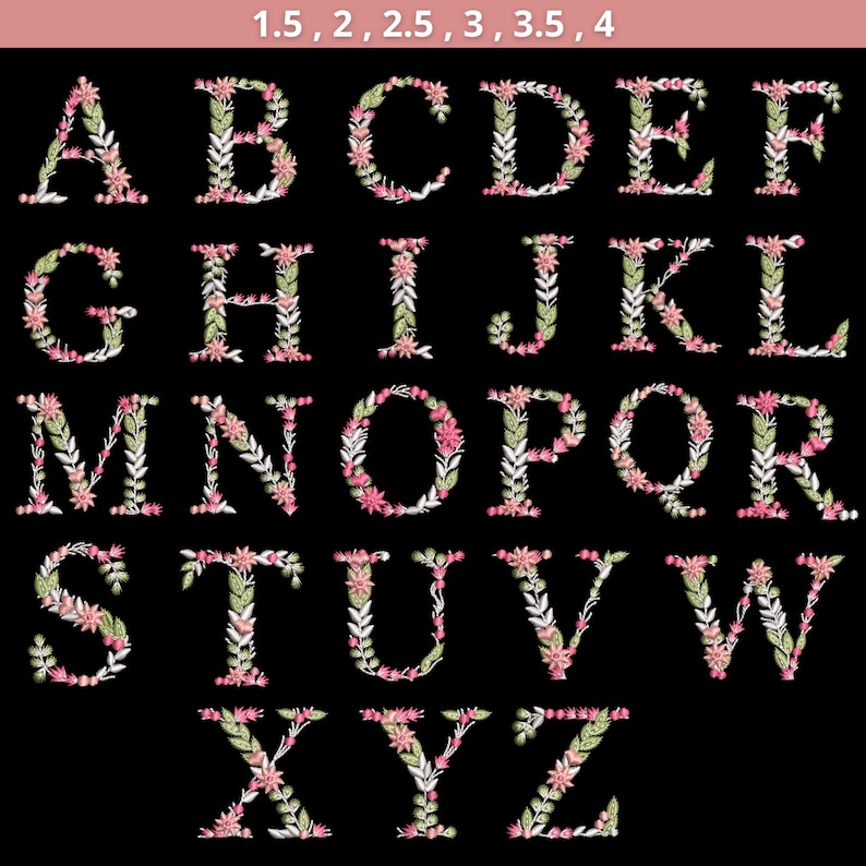 Floral Alphabet Embroidery Design: A-Z Flower Font (digital Download ...