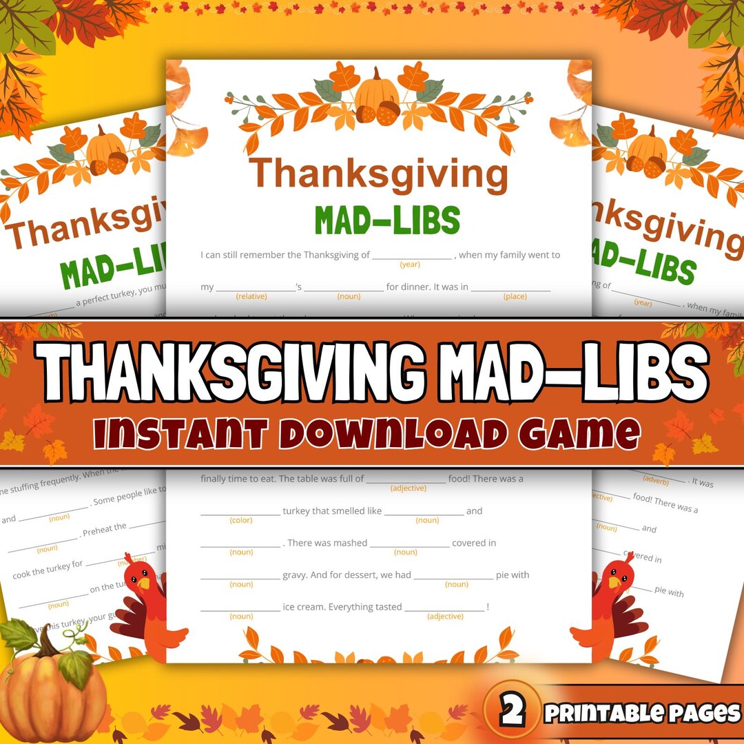 Thanksgiving Mad Libs Fall Story Fill-in-the-blanks Game Fun Festive ...