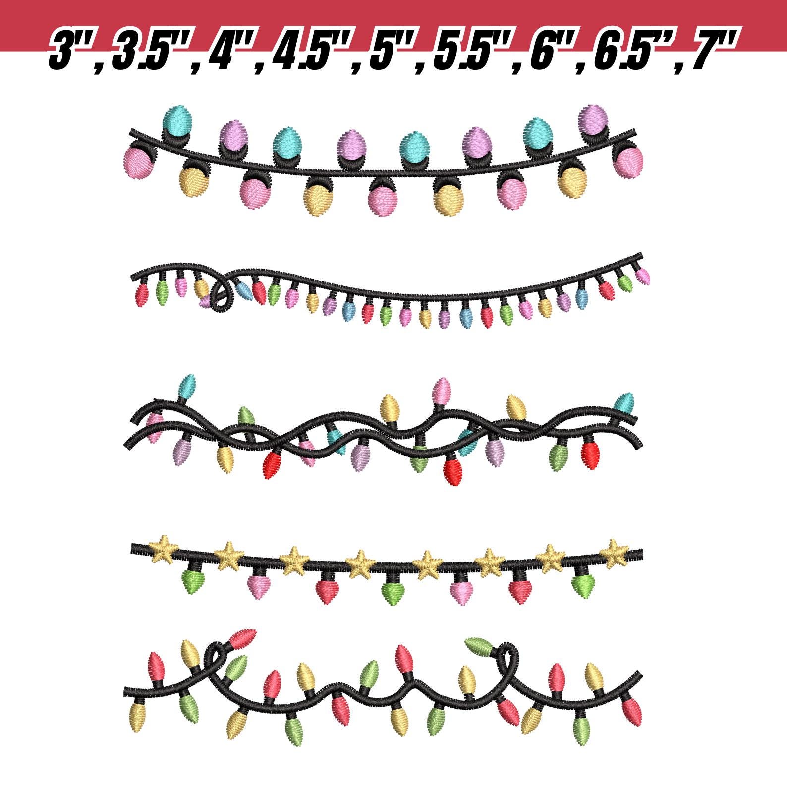 Christmas Lights Embroidery Designs, Garlands, Borders (digital ...