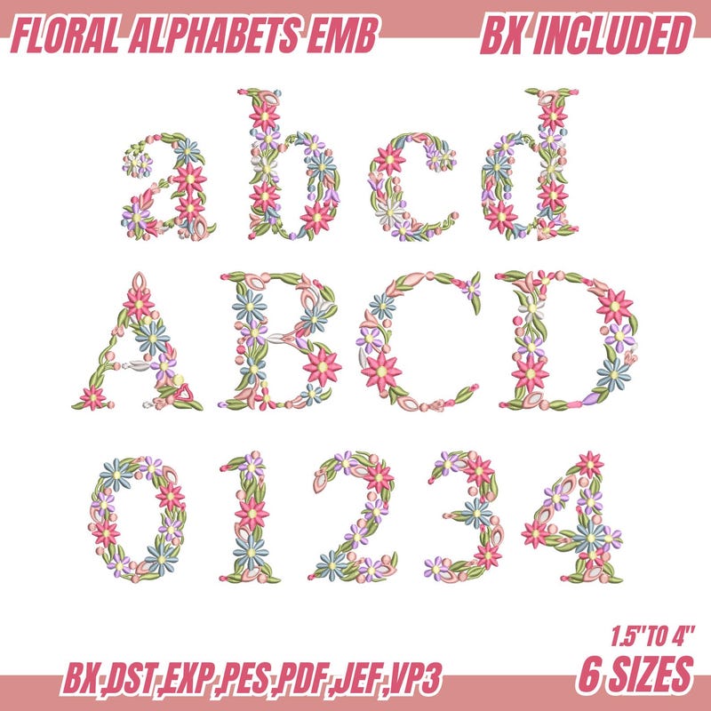 Florals Font Embroidery - Etsy