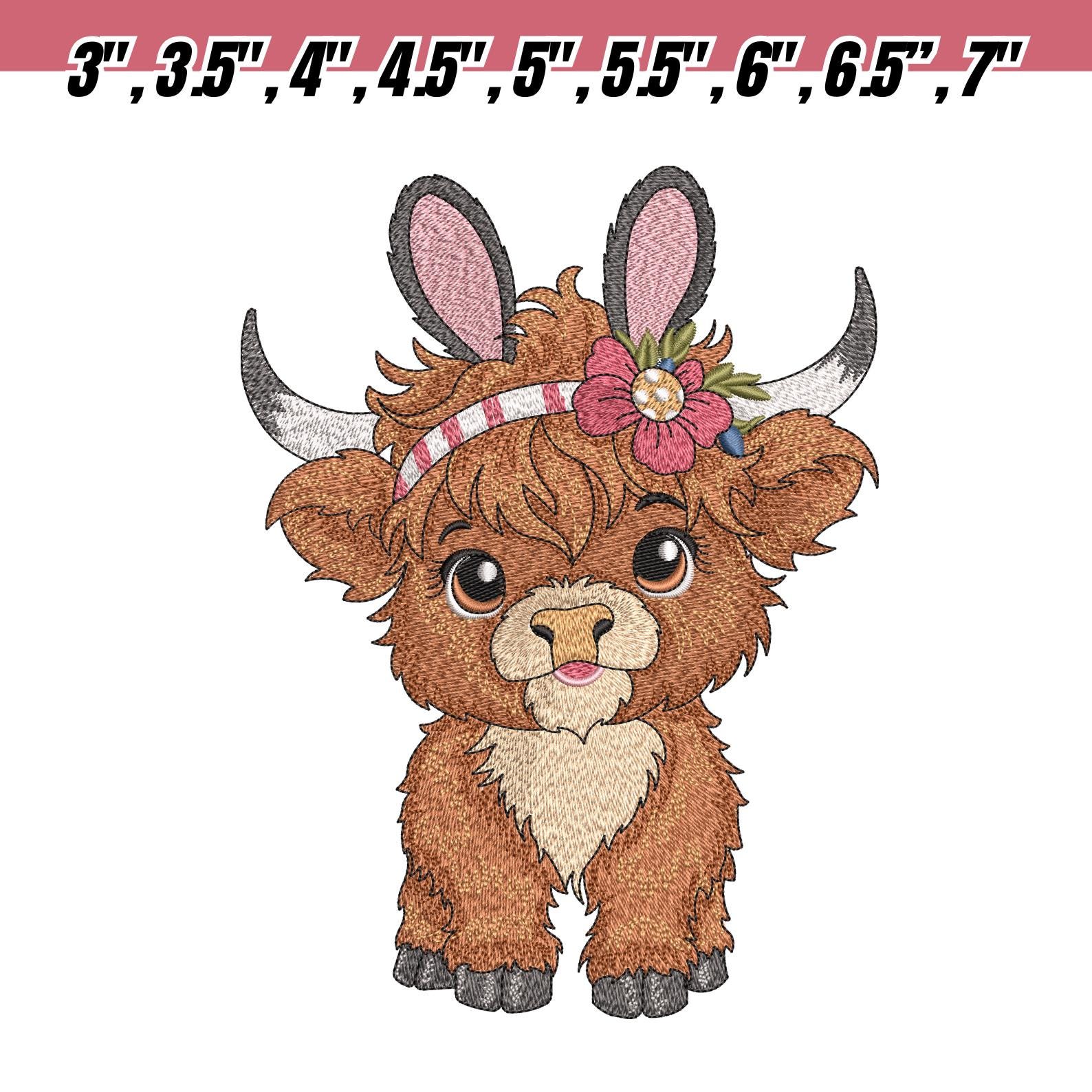 Baby Highland Cow Embroidery Designs: Highland Cow With Flowers ...