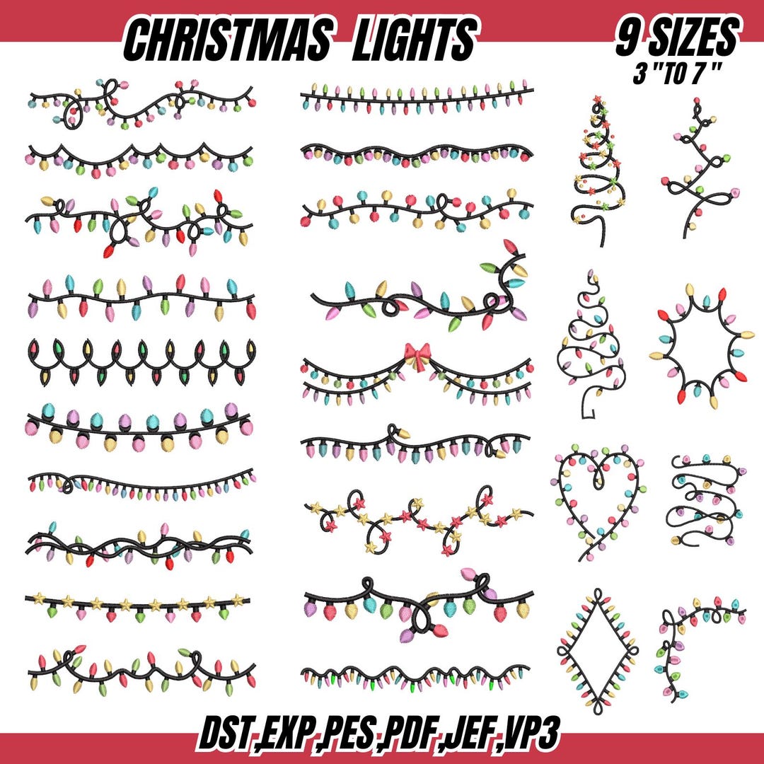 Christmas Lights Embroidery Designs, Garlands, Borders (digital ...