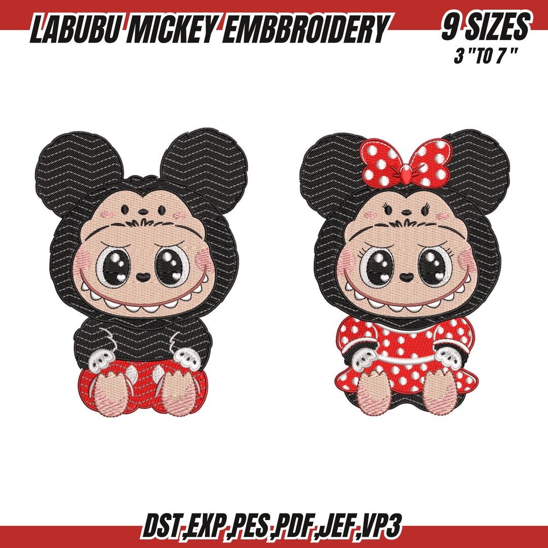 Labubu Embroidery Bundle, Mickey Labubu Embroidery, Cute Character ...