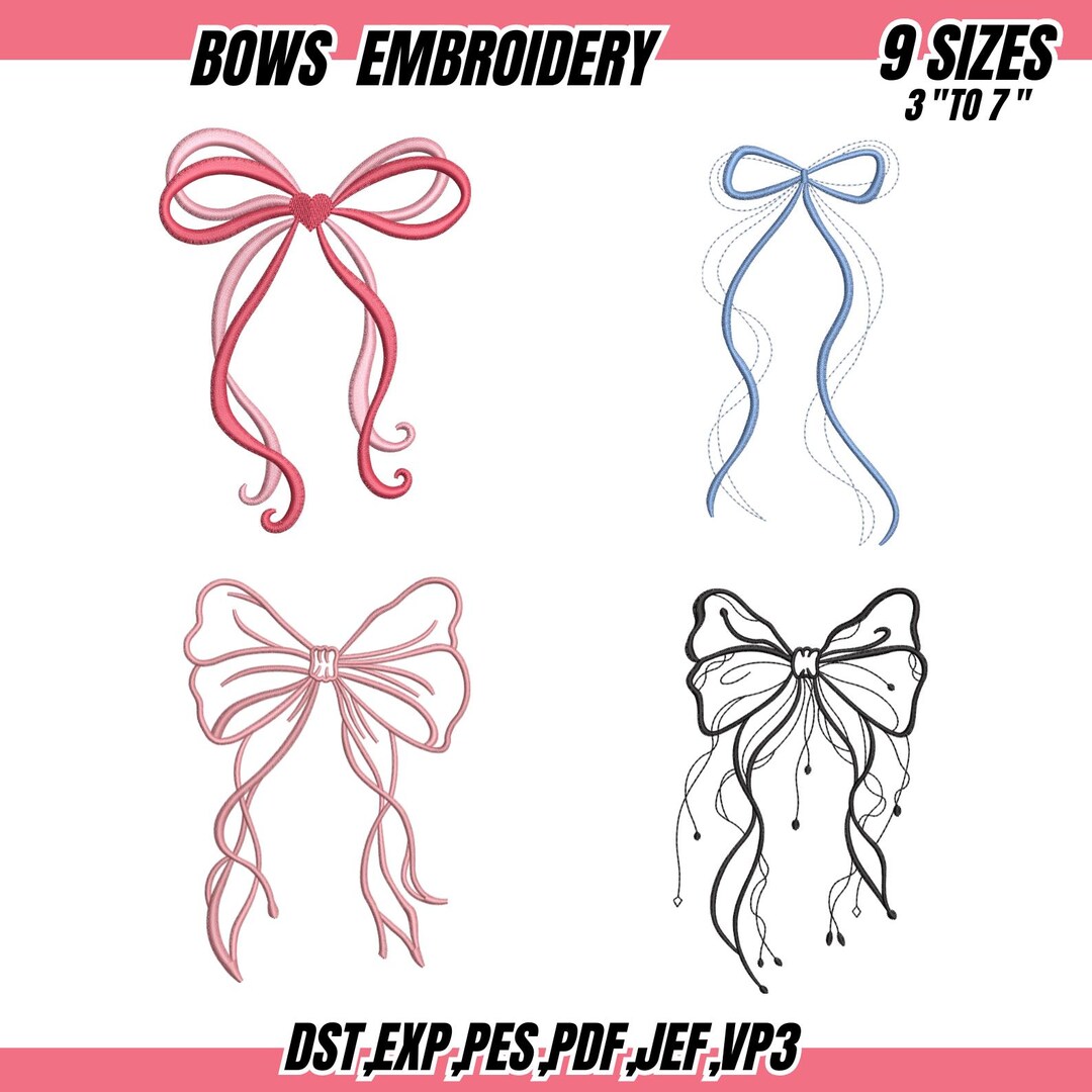 Bow Embroidery Designs, Ribbon Bows Embroidery (digital Download) 9 ...