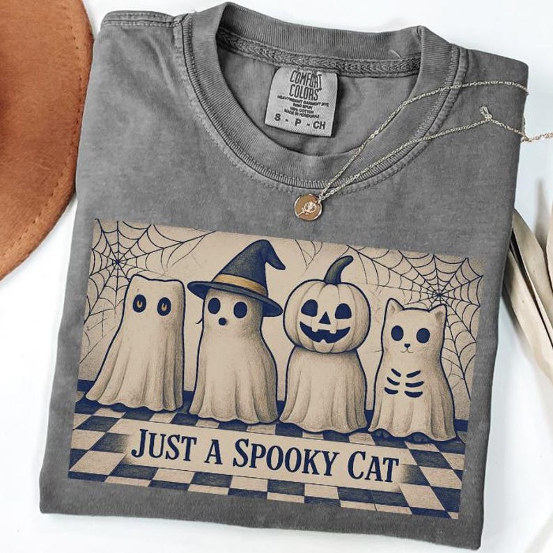 Ghost Cat Comfort Colors Halloween Shirt, Spooky Tee - Etsy