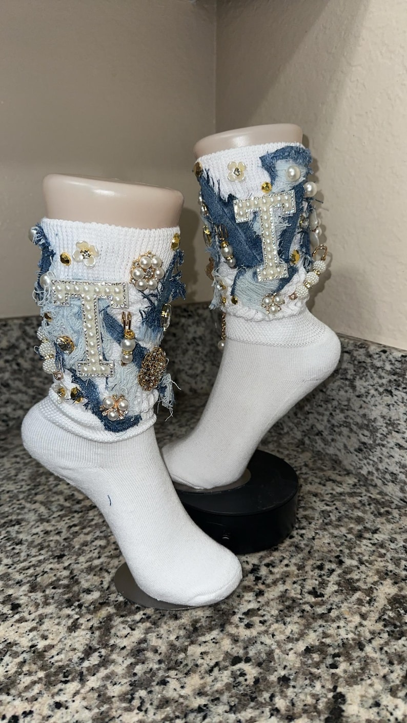 Custom Denim and Pearl Charm/junk Socks - Etsy