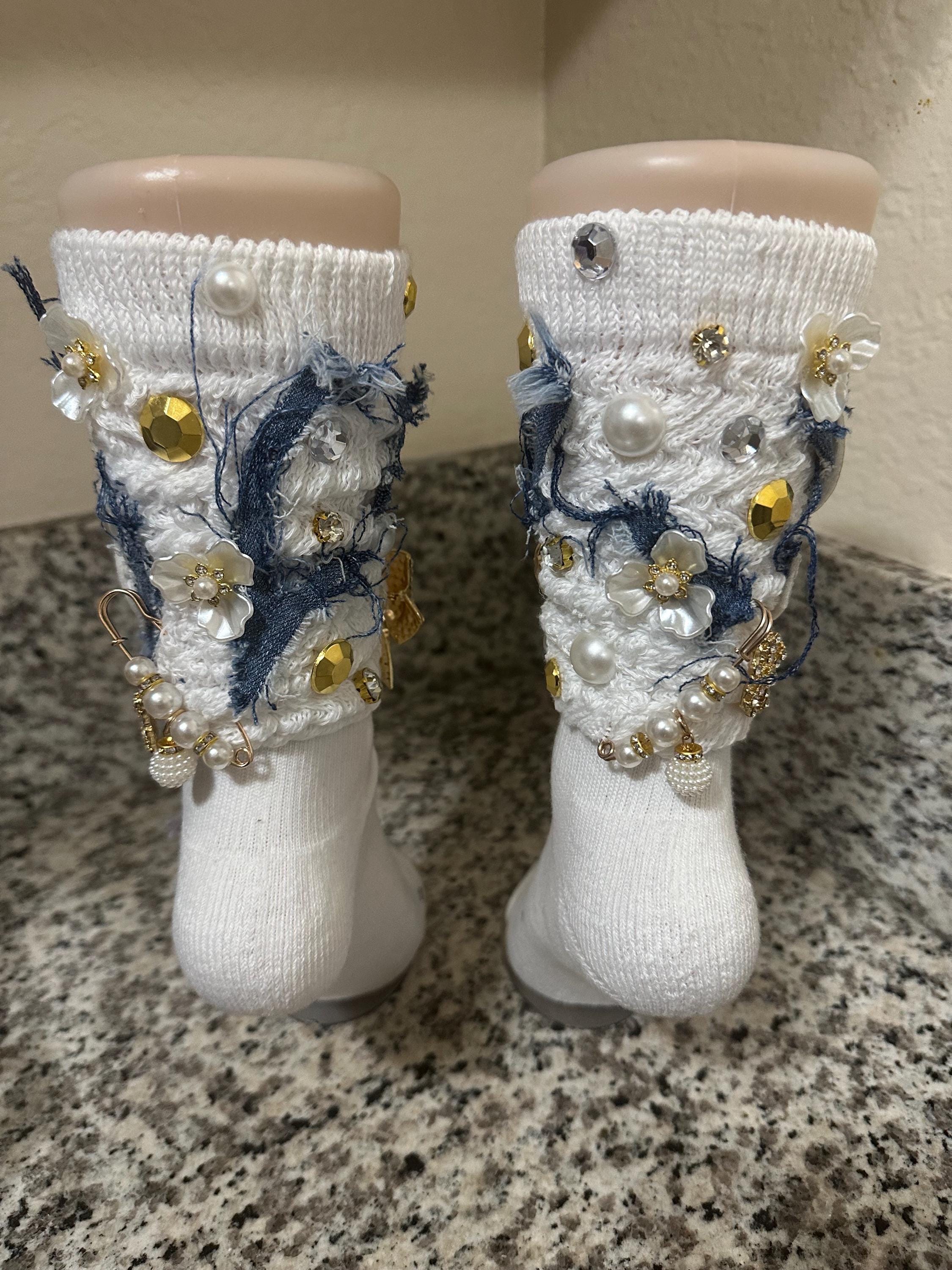 Custom Denim and Pearl Charm/junk Socks - Etsy