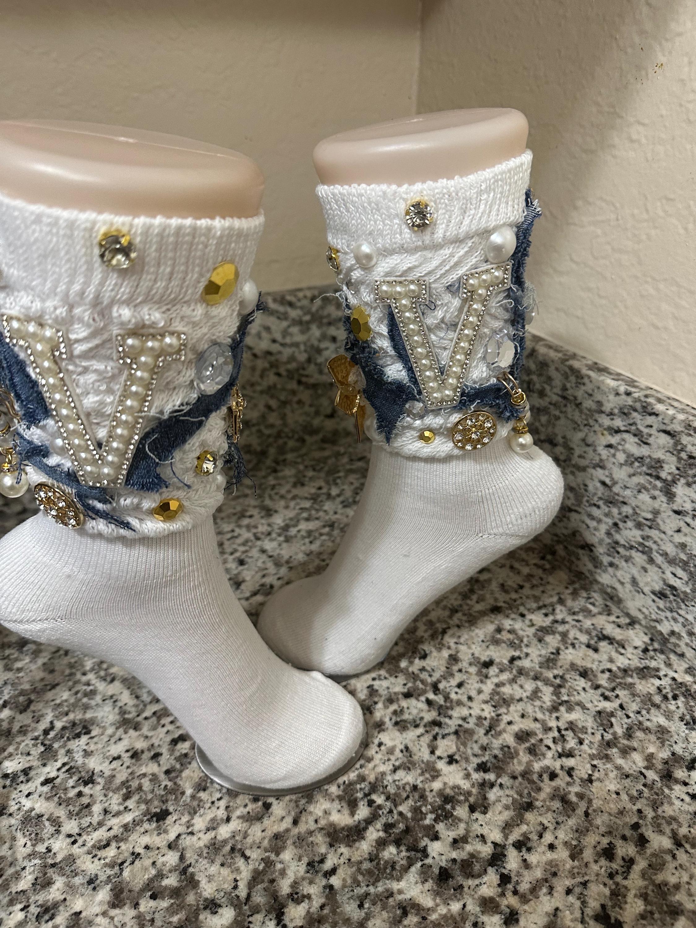 Custom Denim and Pearl Charm/junk Socks - Etsy