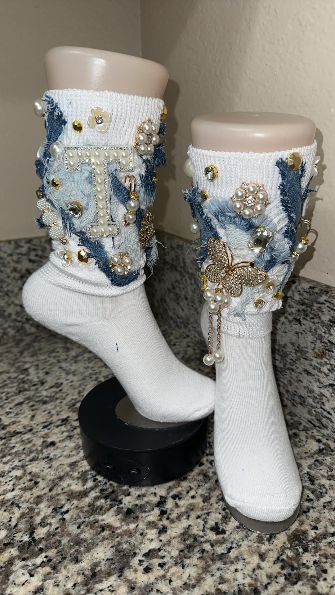 Custom Denim and Pearl Charm/junk Socks - Etsy