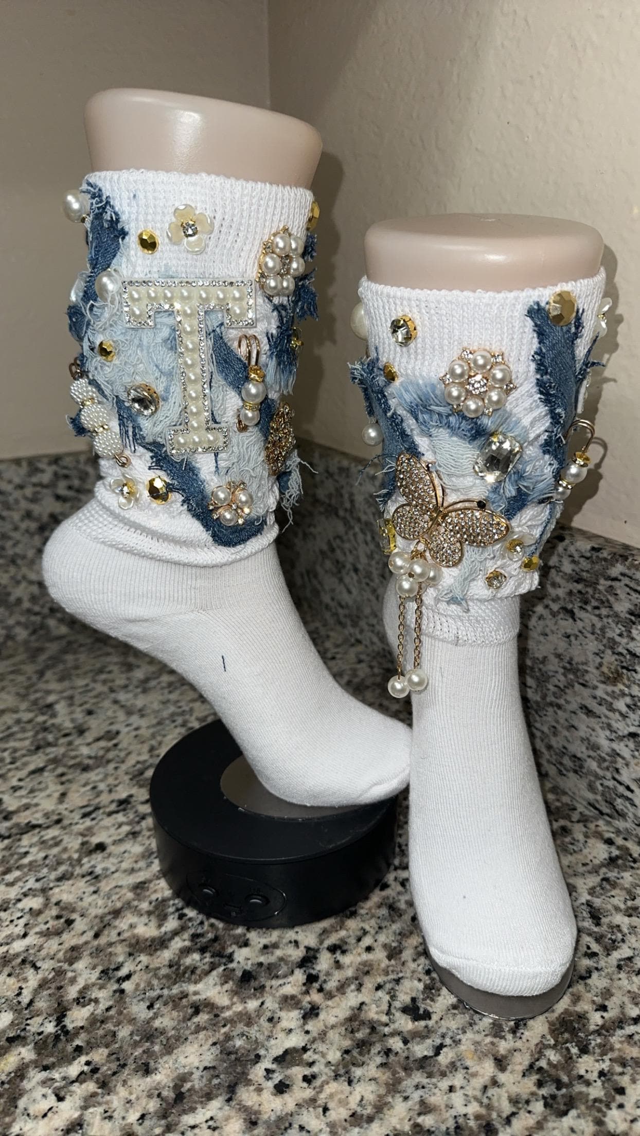 Custom Denim and Pearl Charm/junk Socks - Etsy