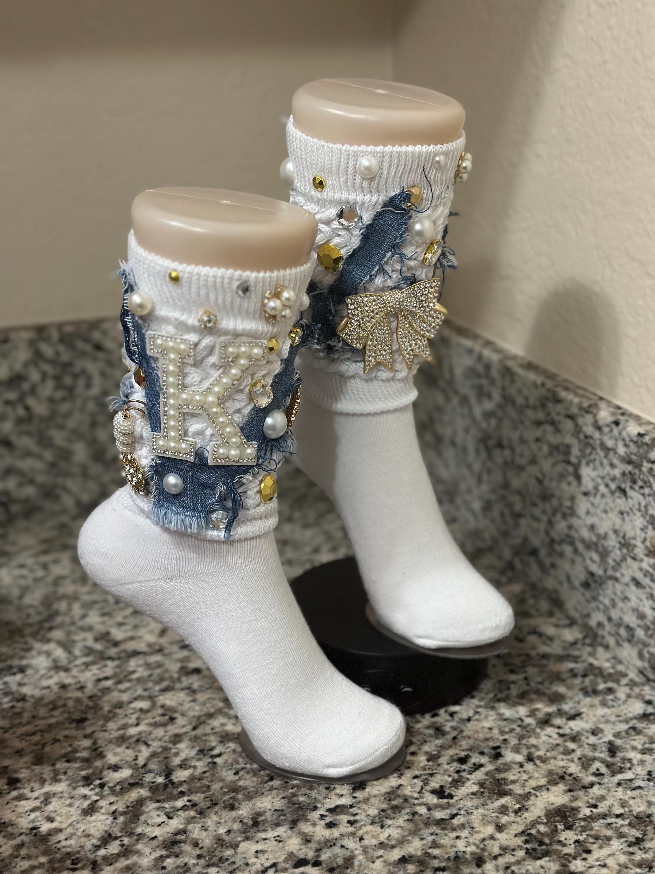 Custom Denim and Pearl Charm/junk Socks - Etsy
