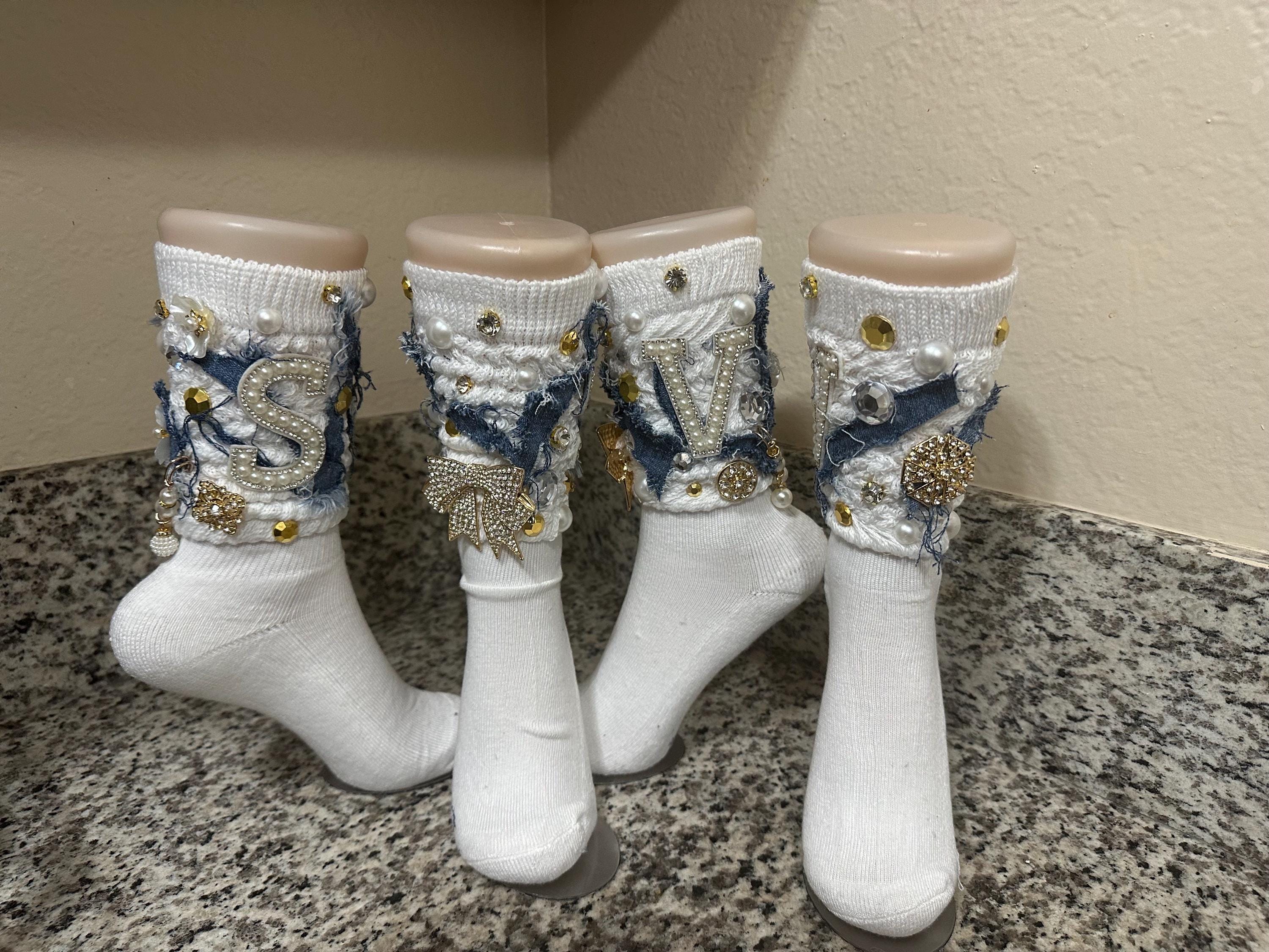 Custom Denim and Pearl Charm/junk Socks - Etsy
