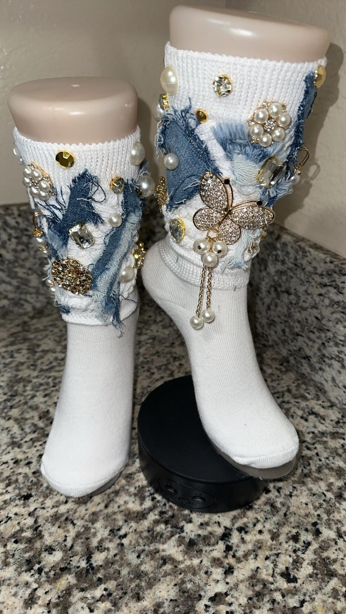 Custom Denim and Pearl Charm/junk Socks - Etsy