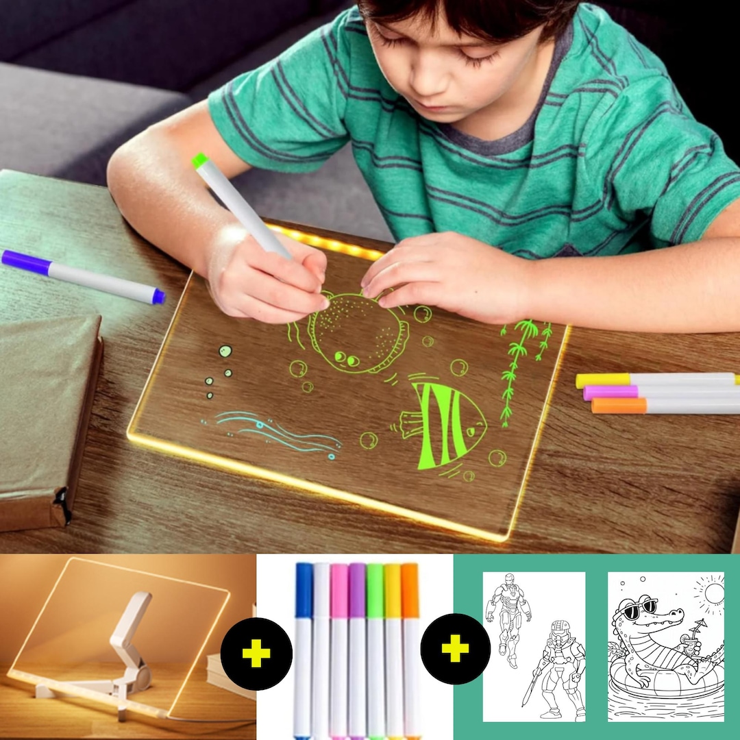 Kids LED Acrylic Drawing Board | Includes Tracing Sheets for Boys or ...