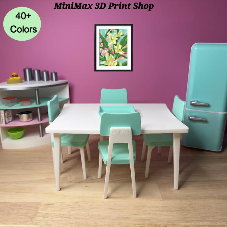 Dinette Set With Table & 4 Chairs– 1/6 Scale, 3D Printed, Personalized ...