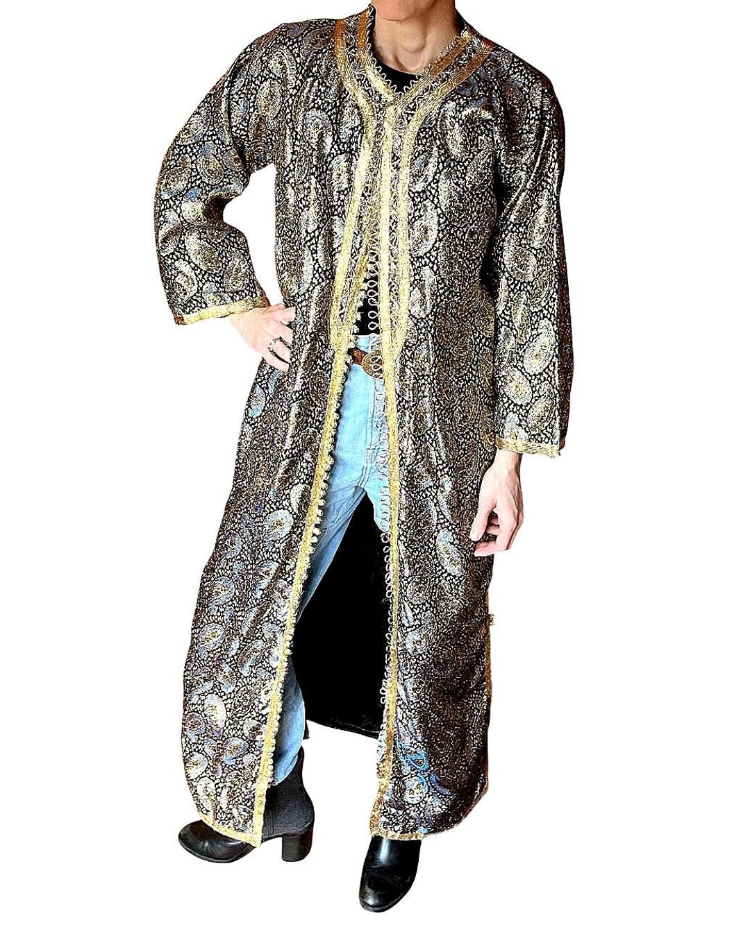 Vintage 1960s Brocade Duster Coat: Gold Lamé Paisley Kaftan Robe - Etsy