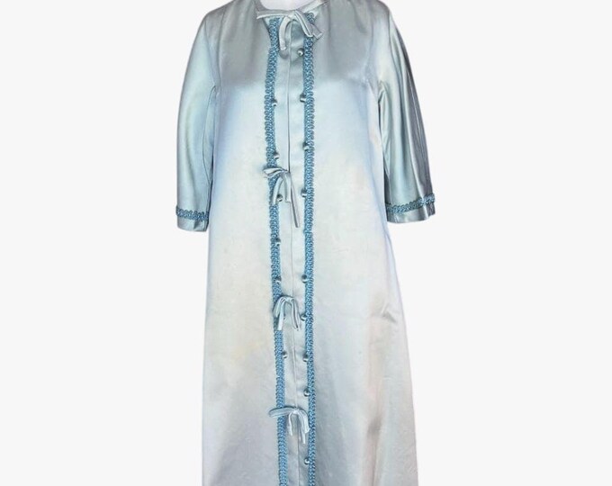 Christian Dior 1950s Made in France Silver Metallic Satin Blue Robe ...