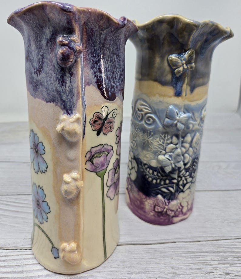 Purple Floral Ceramic Vase - Etsy