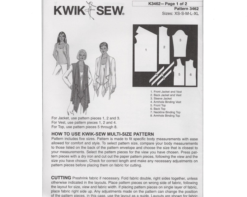 Kwik Sew 3462: Ladies Shirt & Vest Sewing Pattern (XS-XL Uncut Tissues ...