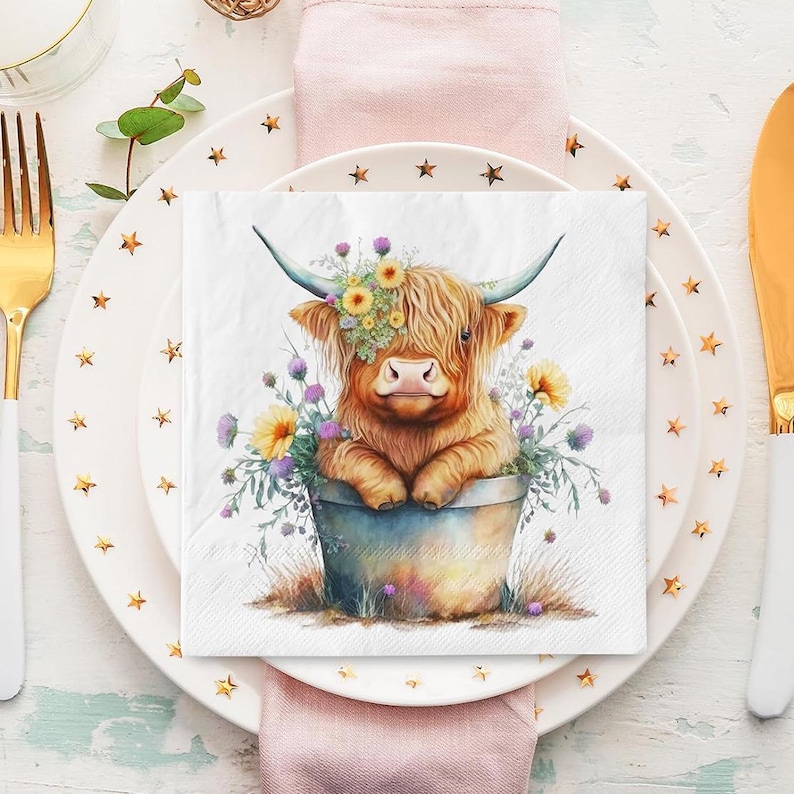 A-6 Highland Cow in a Trough Printed Paper Napkins, for Decoupage & DIY ...