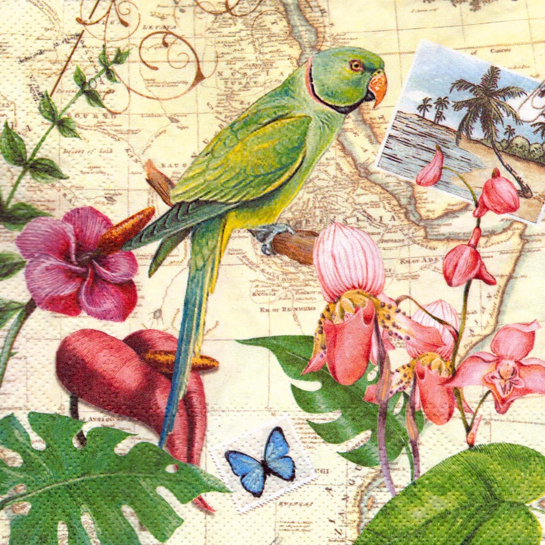 F-5 Tropical Parrot Paper Napkins, for Decoupage & DIY Crafts, 2-ply ...