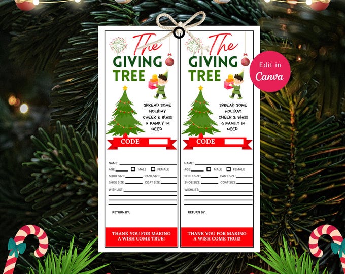 Giving Tree Gift Tag Editable | Angel Tree Gift Tag Christmas ...