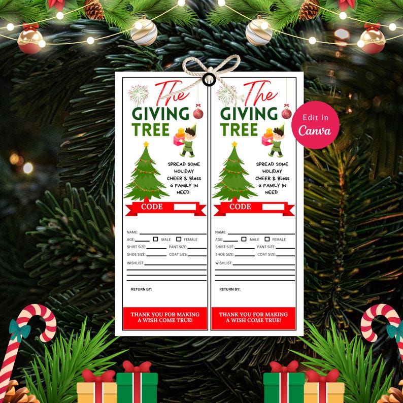 Editable CHRISTMAS GIVING Tree Gift TAG, Christmas Charity, Nonprofit ...
