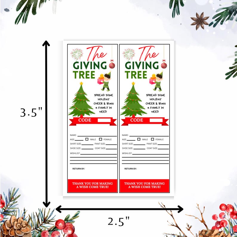 Editable CHRISTMAS GIVING Tree Gift TAG, Christmas Charity, Nonprofit ...