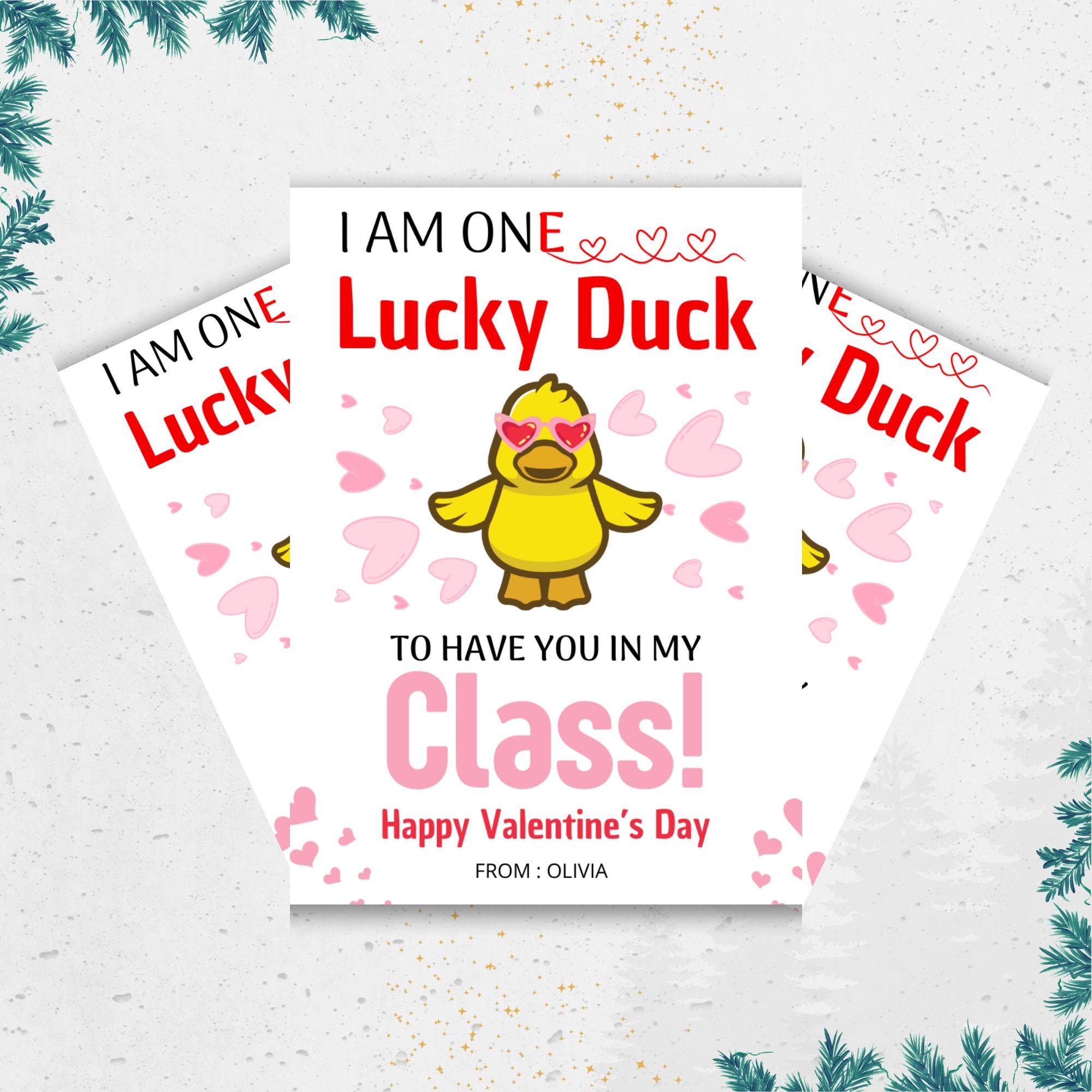 Editable ONE LUCKY DUCK Printable,lucky Duck Valentine,duck Valentine ...