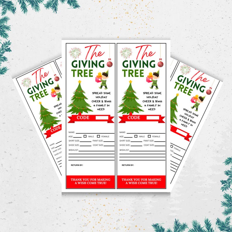 Editable CHRISTMAS GIVING Tree Gift TAG, Christmas Charity, Nonprofit ...