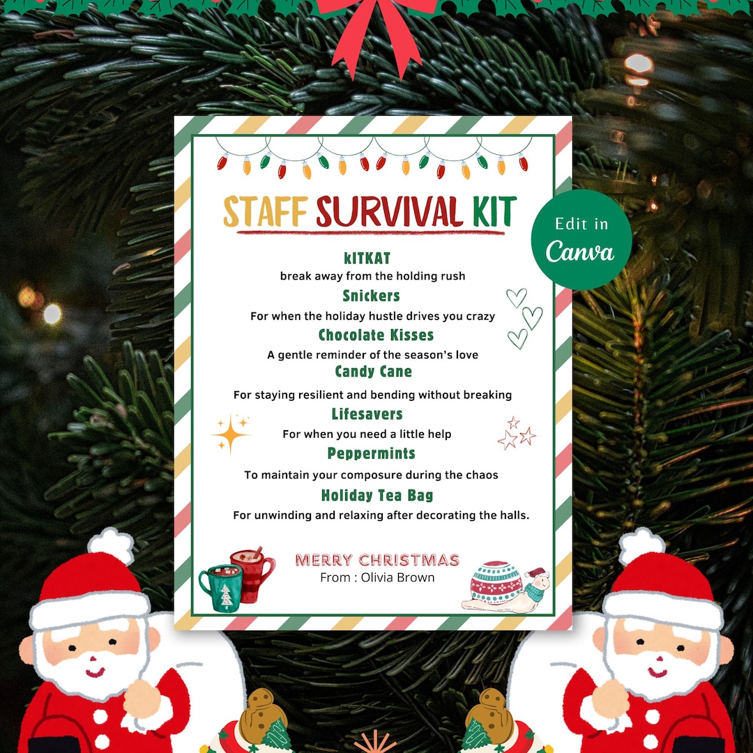 Editable Survival KIT TAGS, STAFF Appreciation Gifts, Employee Candy ...